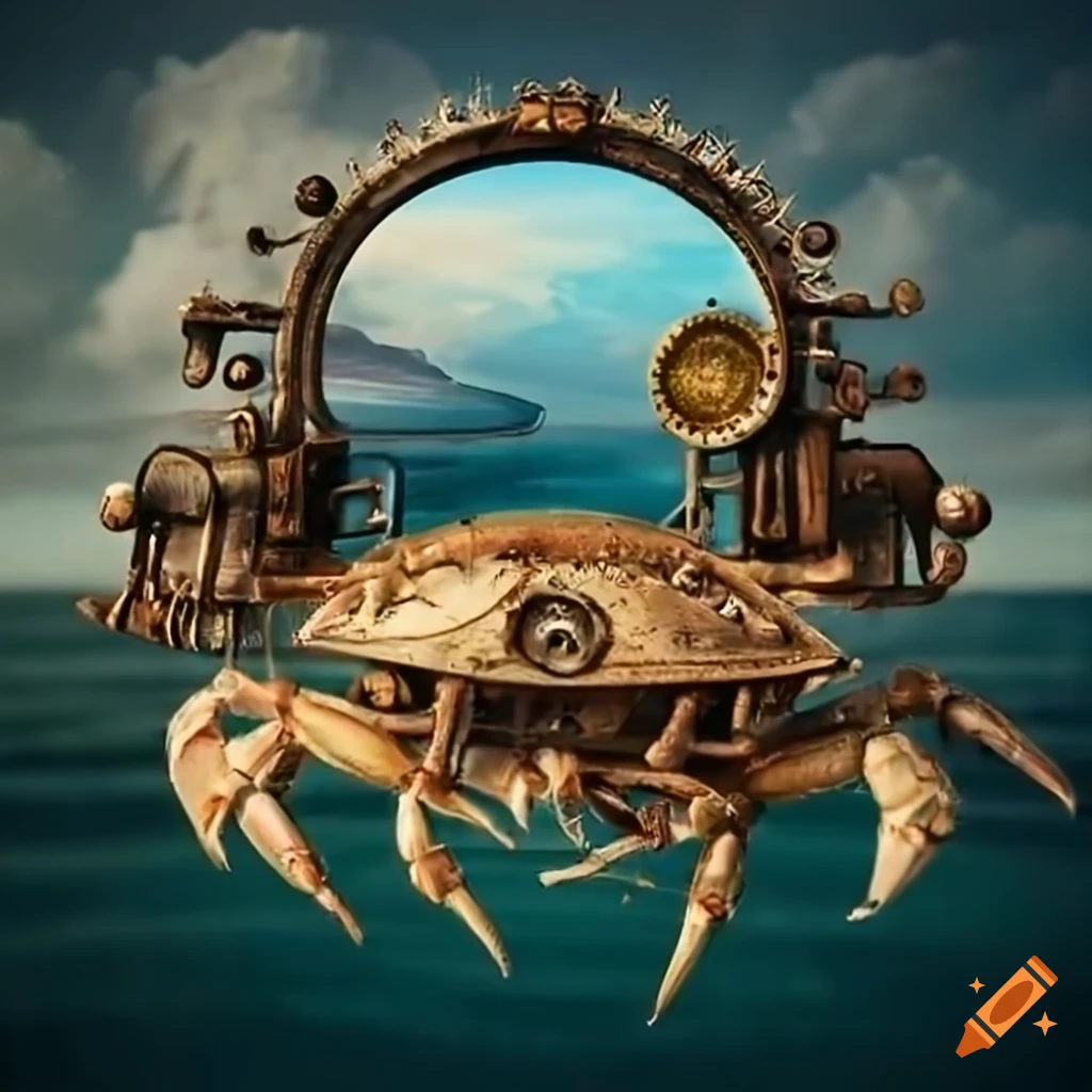 Steampunk crab-like machines on the beach