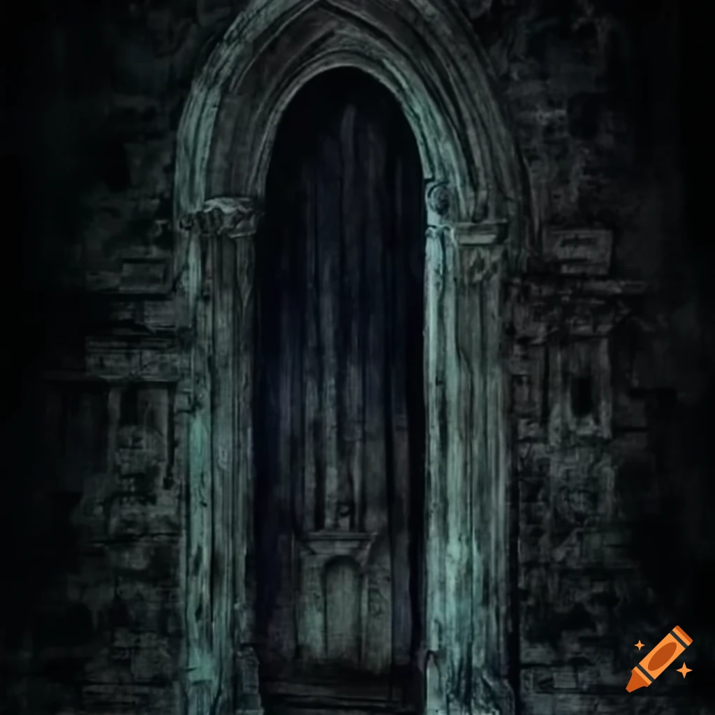 Dark gothic doors in an ominous setting on Craiyon