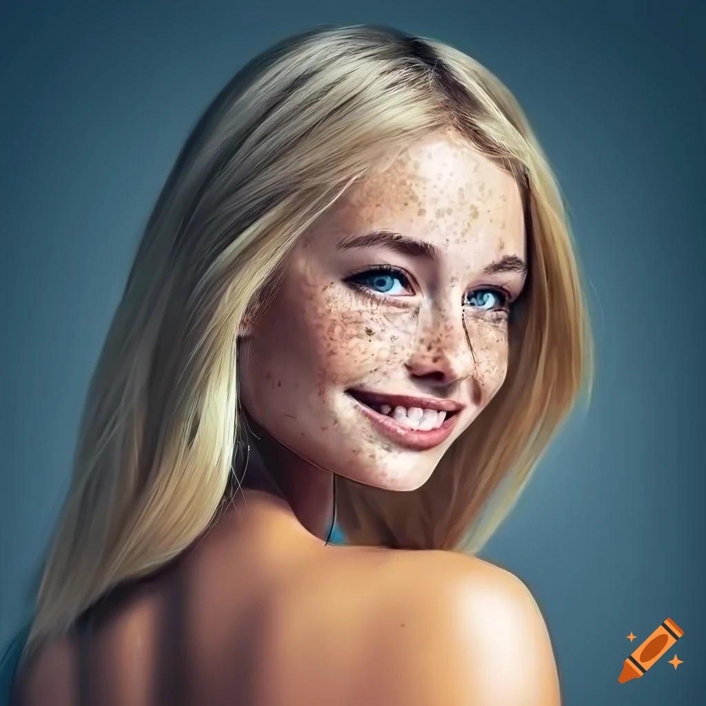 Close-up portrait of a beautiful woman with freckles on Craiyon