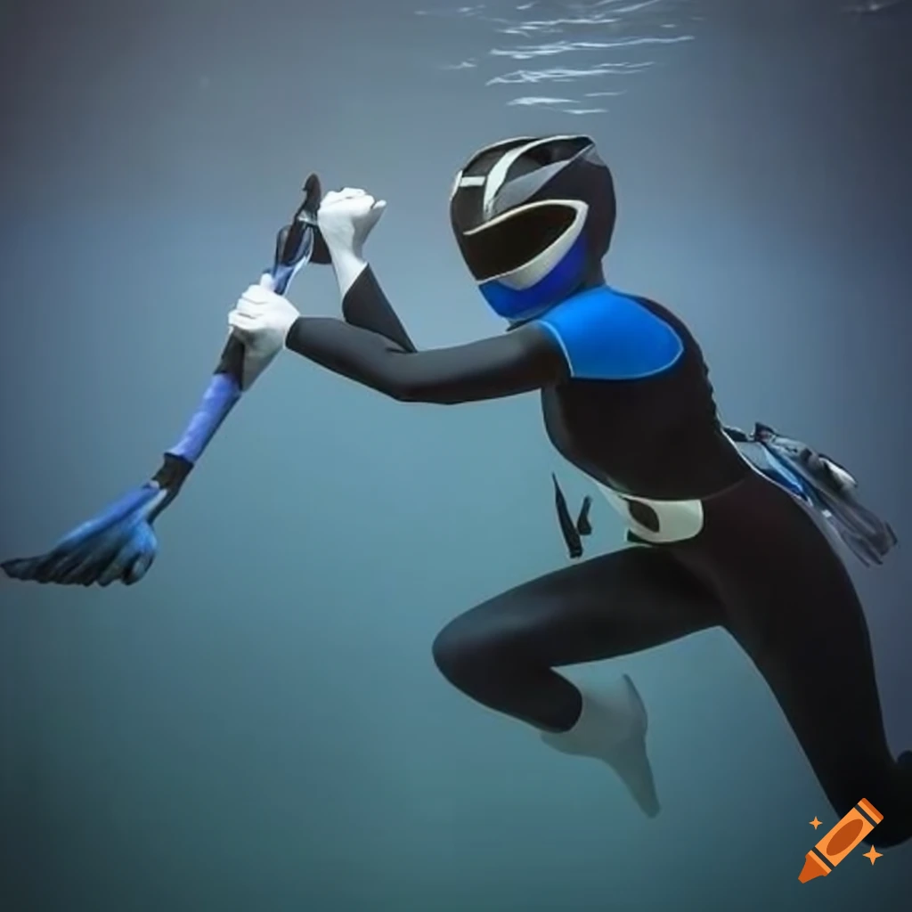 Image of a female Power Ranger with aquatic-themed costume on Craiyon