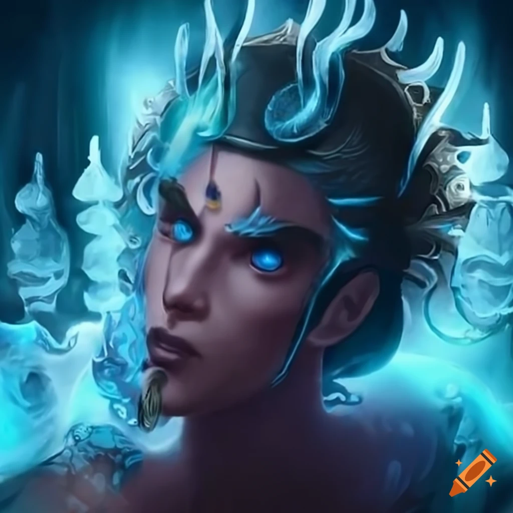 Image of a powerful male deity controlling ice elements on Craiyon