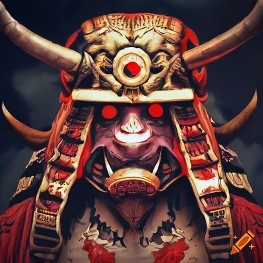 Illustration of a japanese evil cow shogun on Craiyon