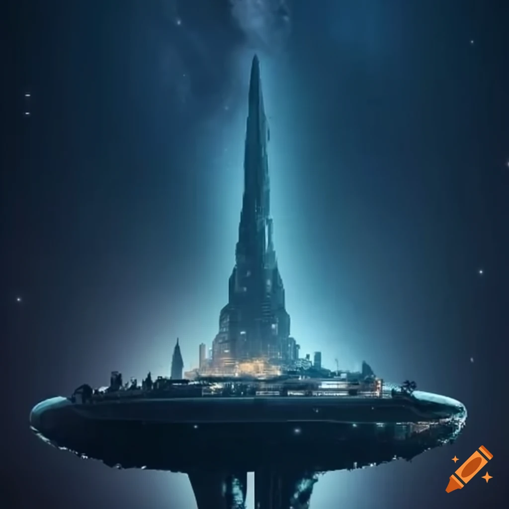 Lonely futuristic tower in a desolate wasteland on Craiyon