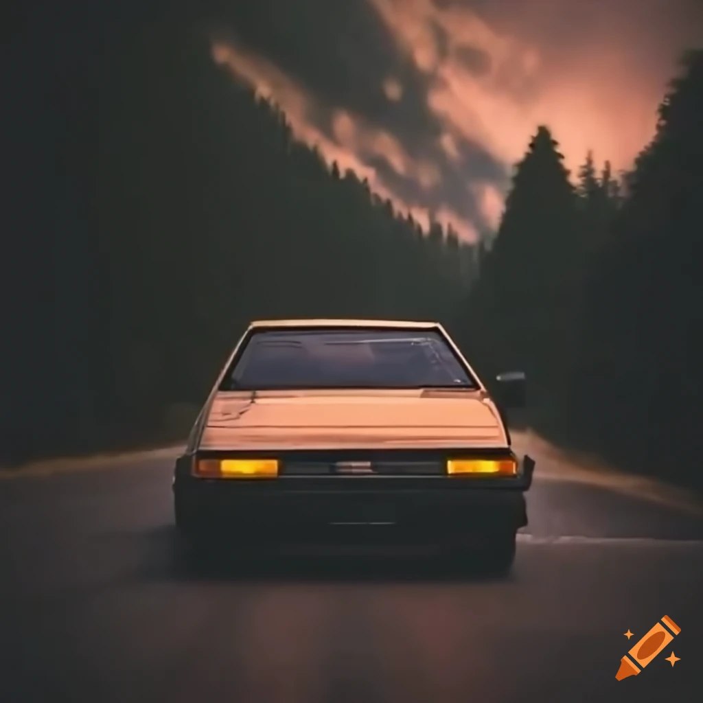 Ae86 panda trueno driving on a mountain road at night