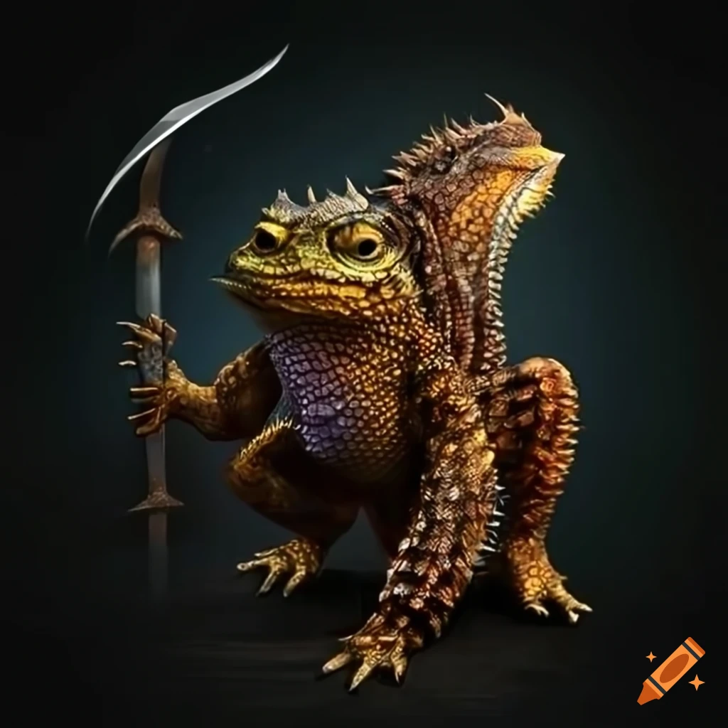Art depiction of a spiny lizard with swords on Craiyon