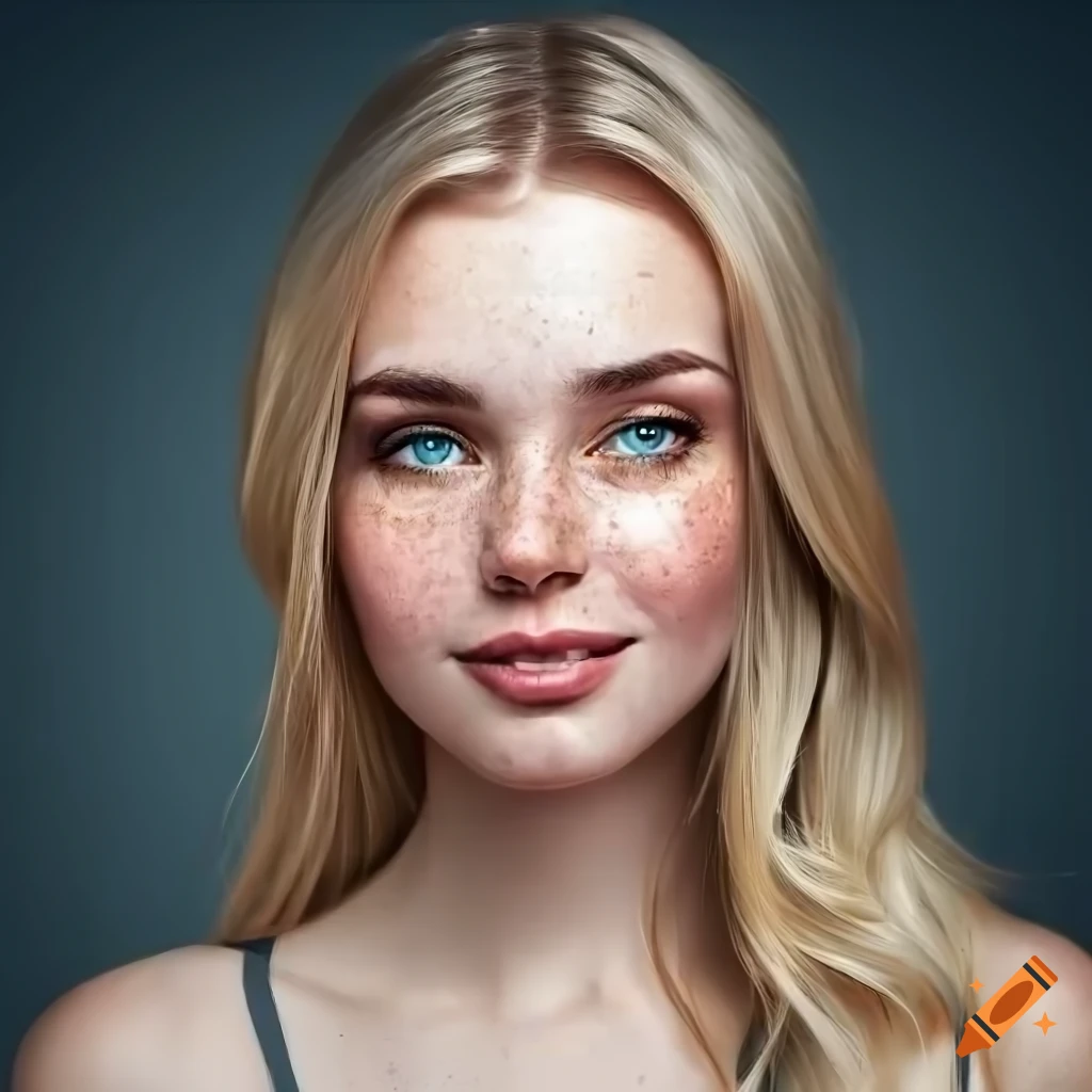 Portrait Of A Young Woman With Freckles And Blonde Hair On Craiyon