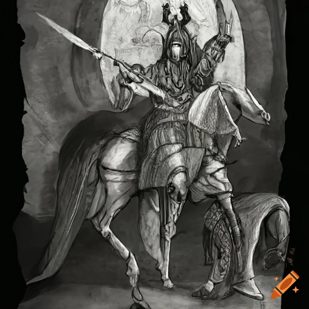 Artwork of a mythical horseman of conquest