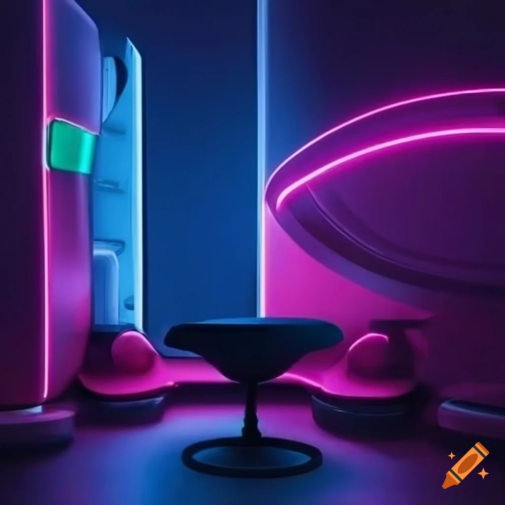 Futuristic den with neon lights and Van Gogh style on Craiyon