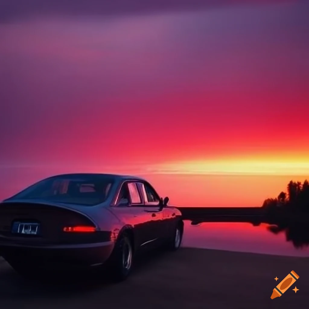 Sunset landscape with a car on Craiyon