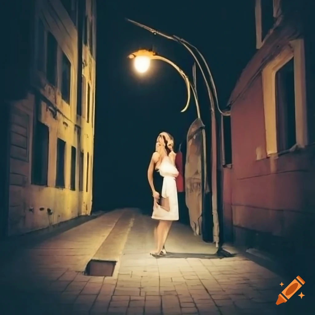 Woman standing under a street lamp on Craiyon