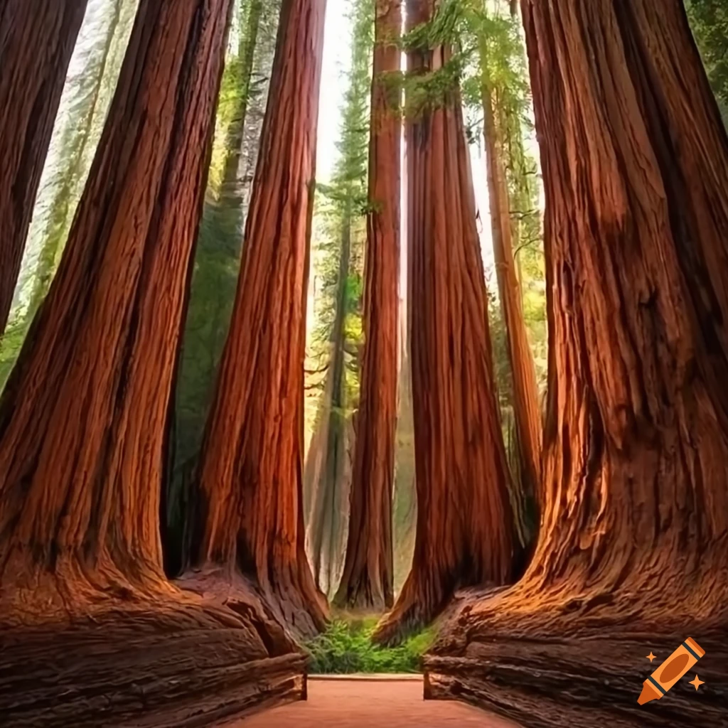 Enchanted redwood tree with a door on Craiyon