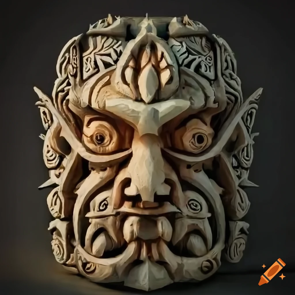 Intricate carving of a zelda game boss in a labyrinth garden on Craiyon