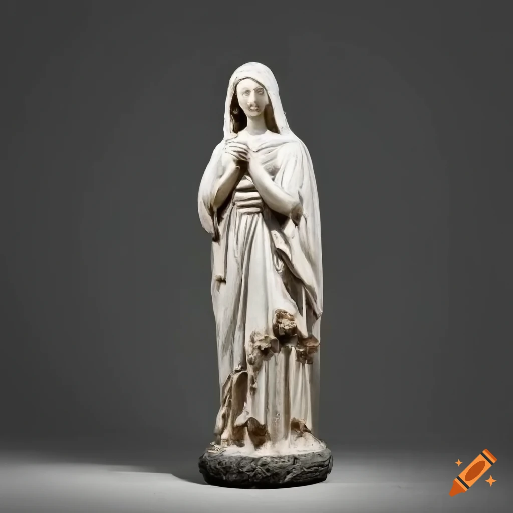 18th century painting of a grey marble statue of the virgin mary in a ...