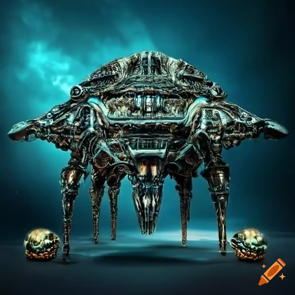 Surrealist artwork of aliens and machines on Craiyon