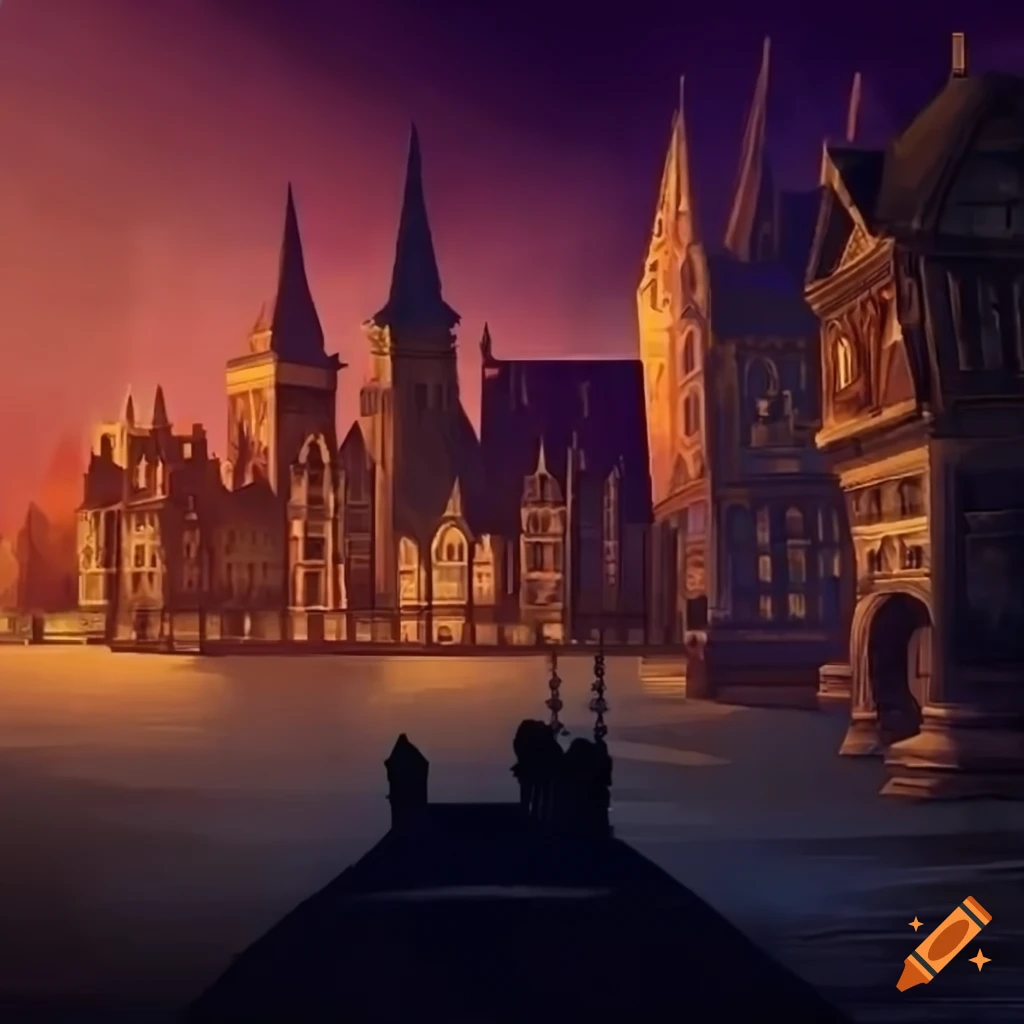 Victorian city backdrop for a platformer game on Craiyon