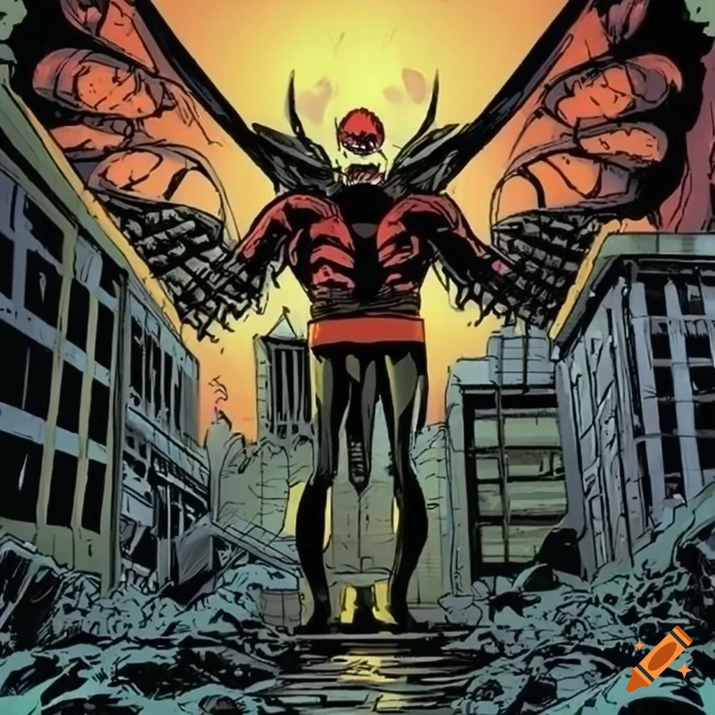 Retro comic style drawing of mothman
