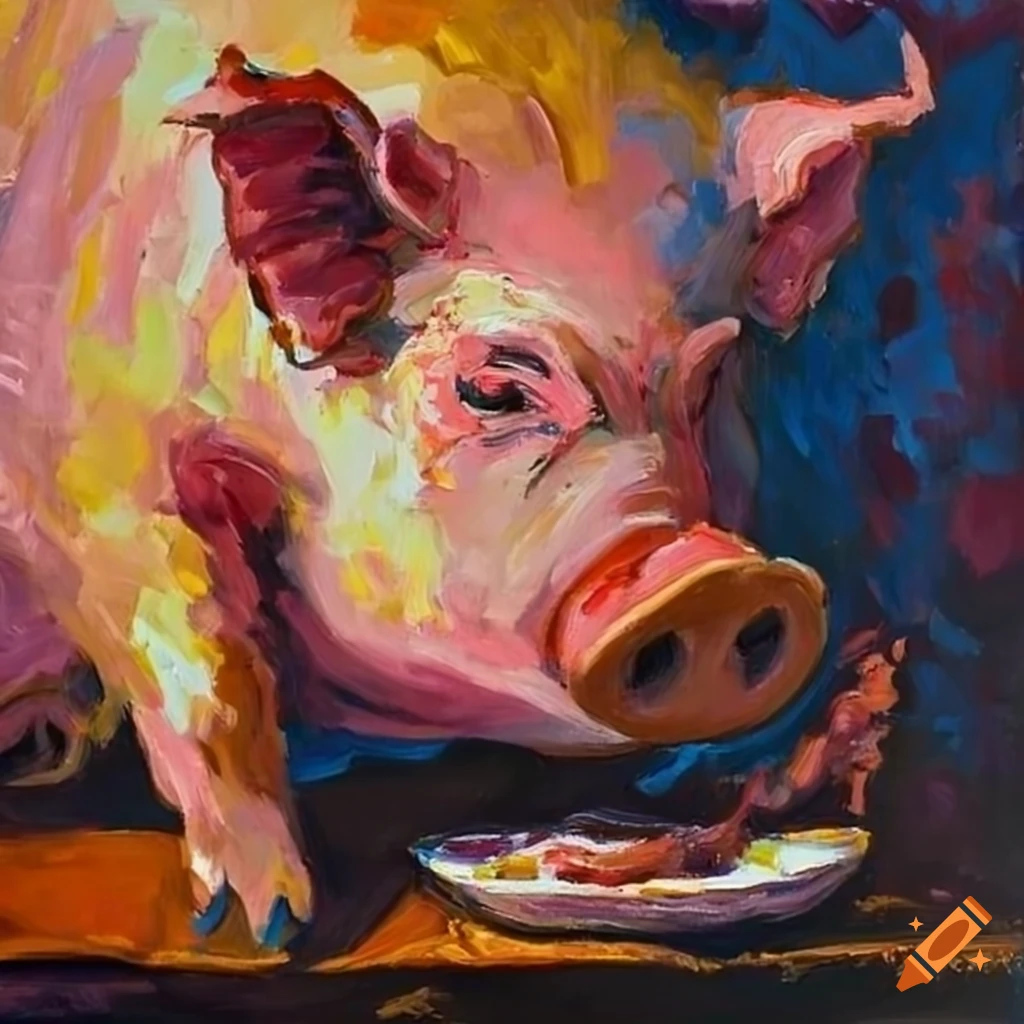 Pig painting in van gogh style on Craiyon