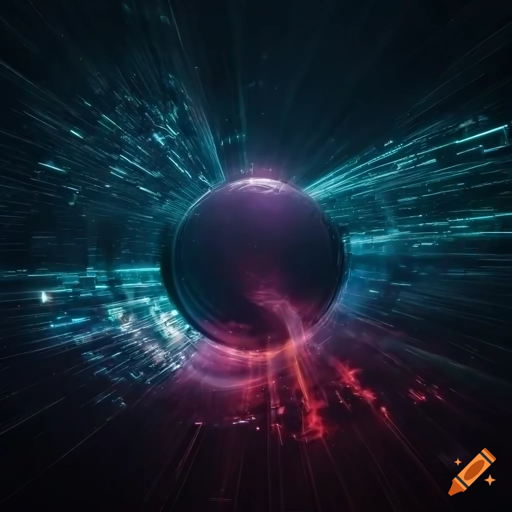 Illustration of a futuristic spacecraft with a warp drive, travelling ...