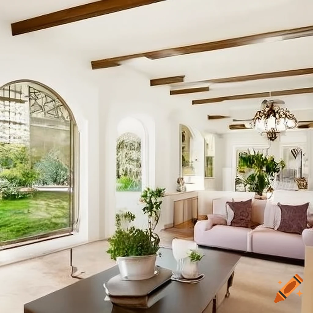 Sunlit open floor plan in a luxurious california mansion on Craiyon