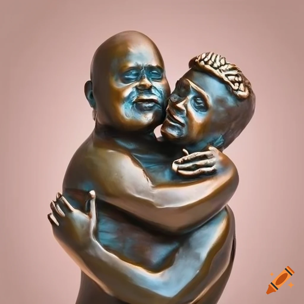 Bronze sculpture of two men embracing on Craiyon