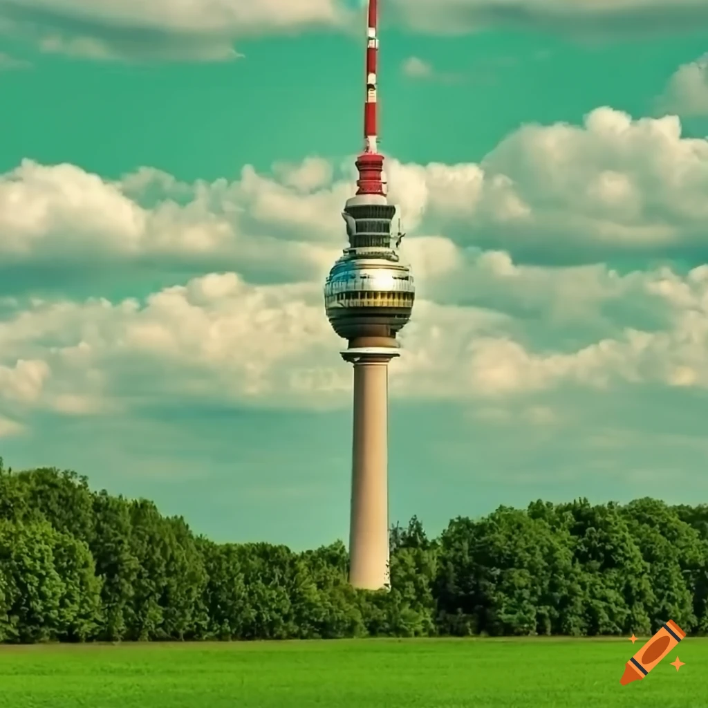 Photorealistic image of the berlin tv tower with a donut