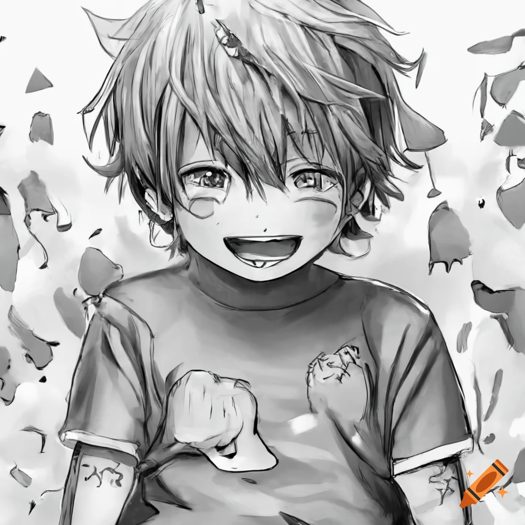 Cute anime kid laughing uncontrollably