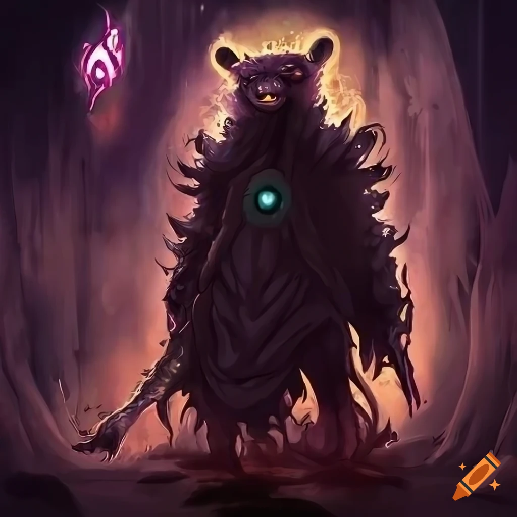 Detailed character design of a mystical anime bear monster on Craiyon
