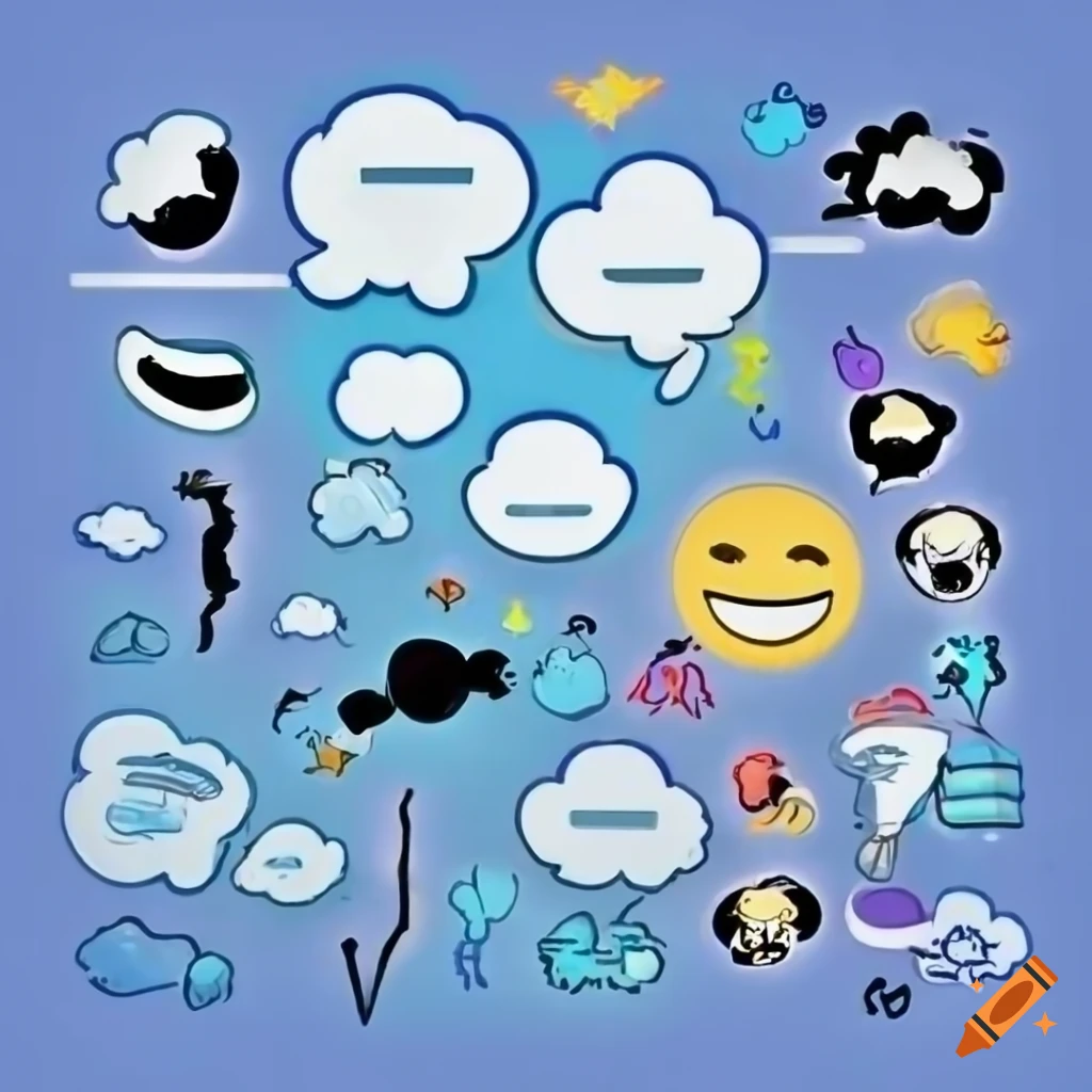 Illustration of a brain with thought clouds