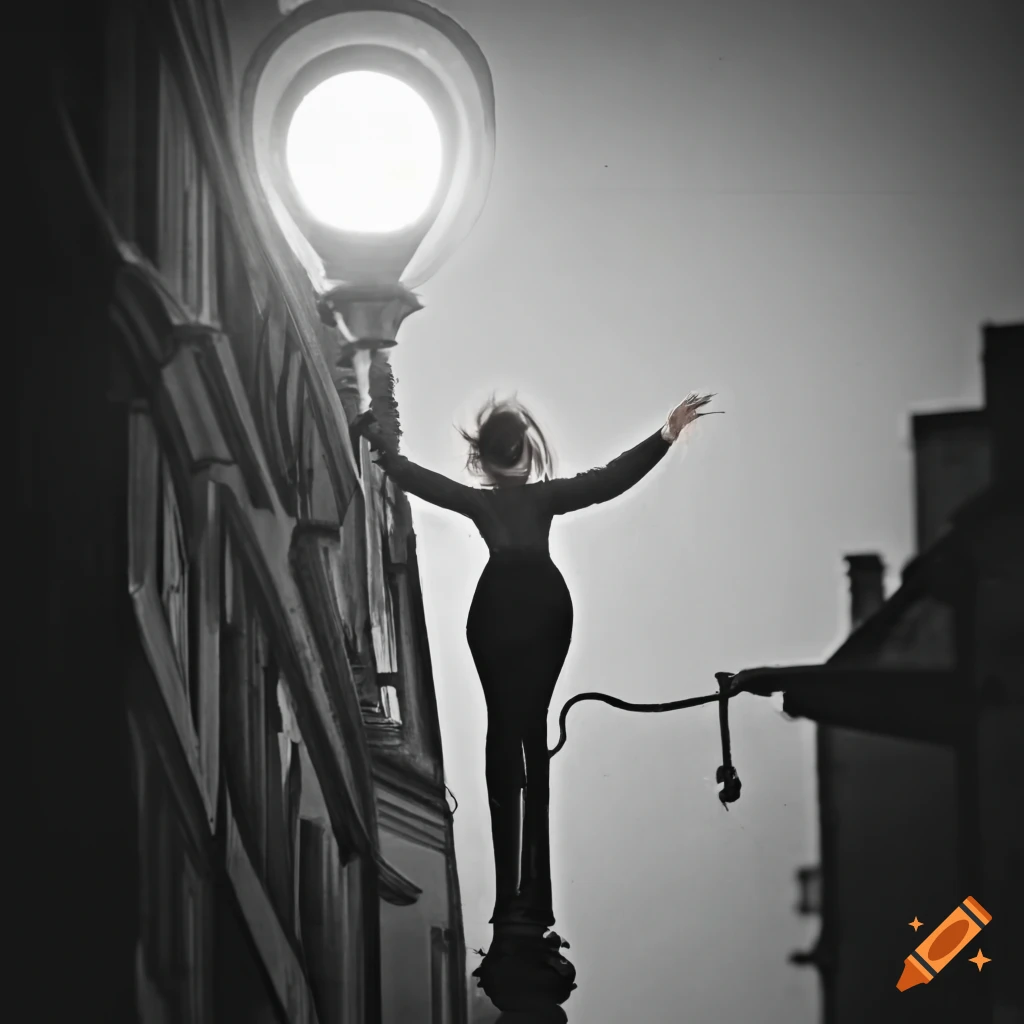Woman standing under a street lamp on Craiyon