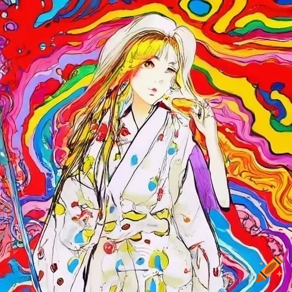 Colorful manga sketch of a Japanese woman on Craiyon