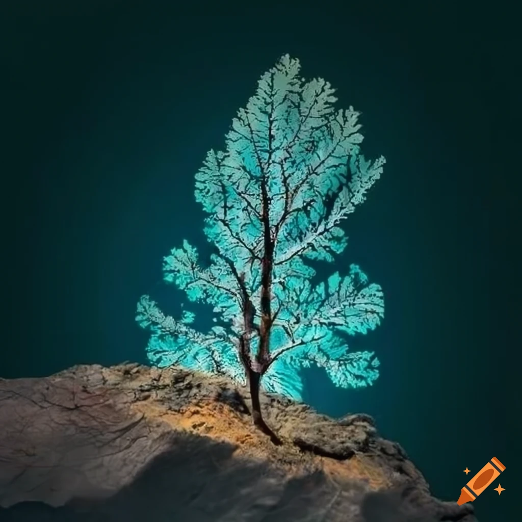 Close-up shot of a small dendrite looking up at a towering tree