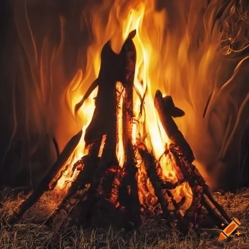 Artwork of fairies surrounding a burning bonfire on Craiyon