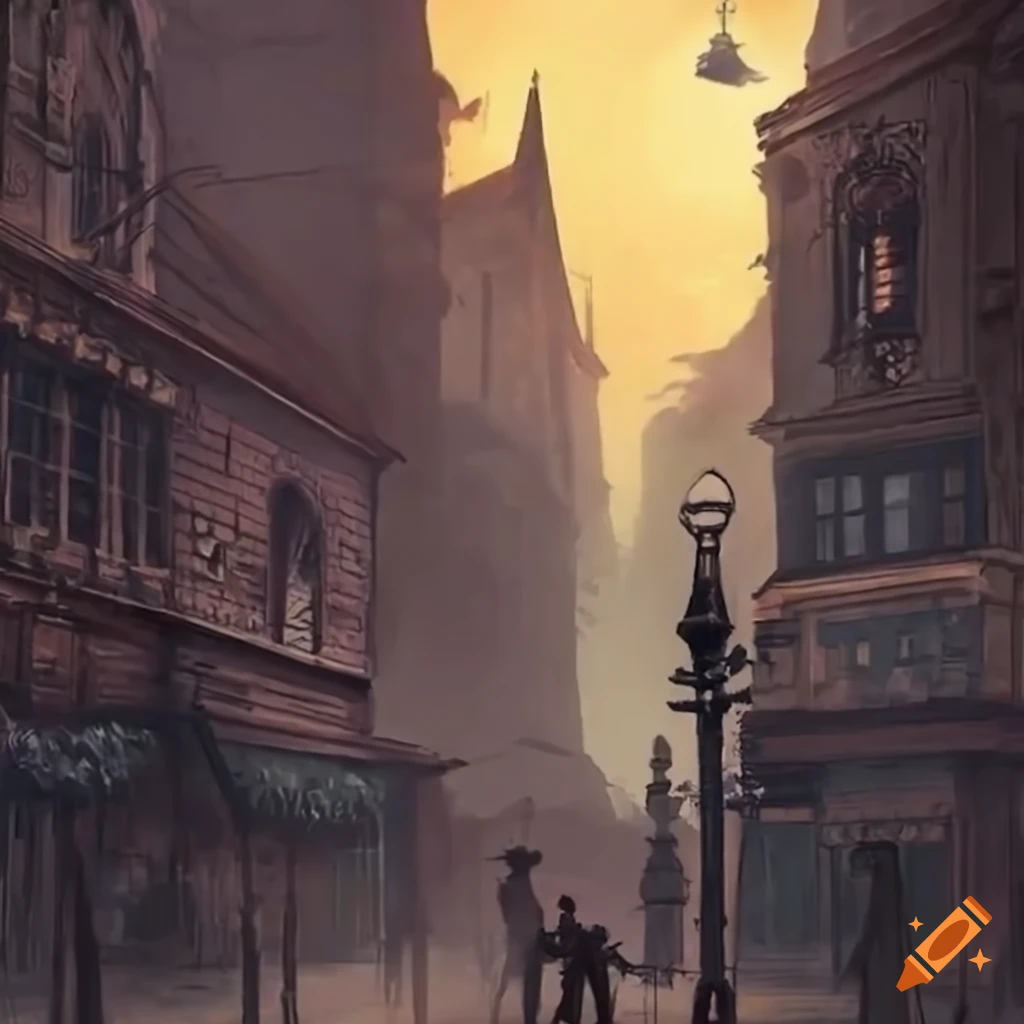 Victorian video game street scene on Craiyon