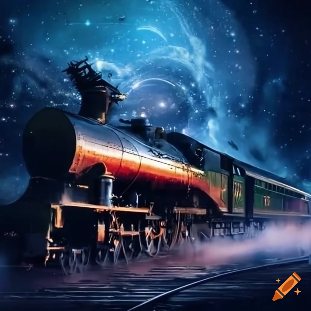 Sci-fi steam locomotive train in space on Craiyon
