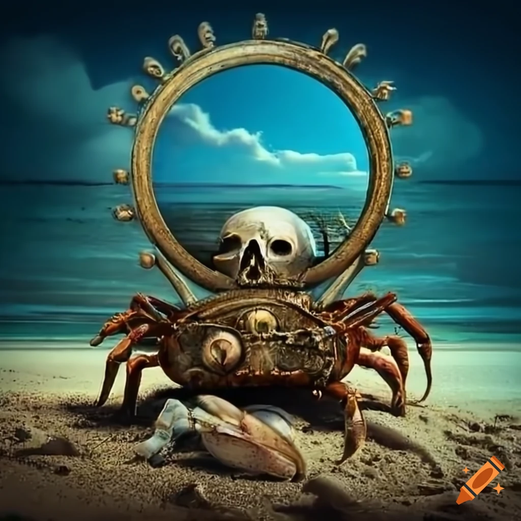 Steampunk crabs on the beach with surreal elements on Craiyon
