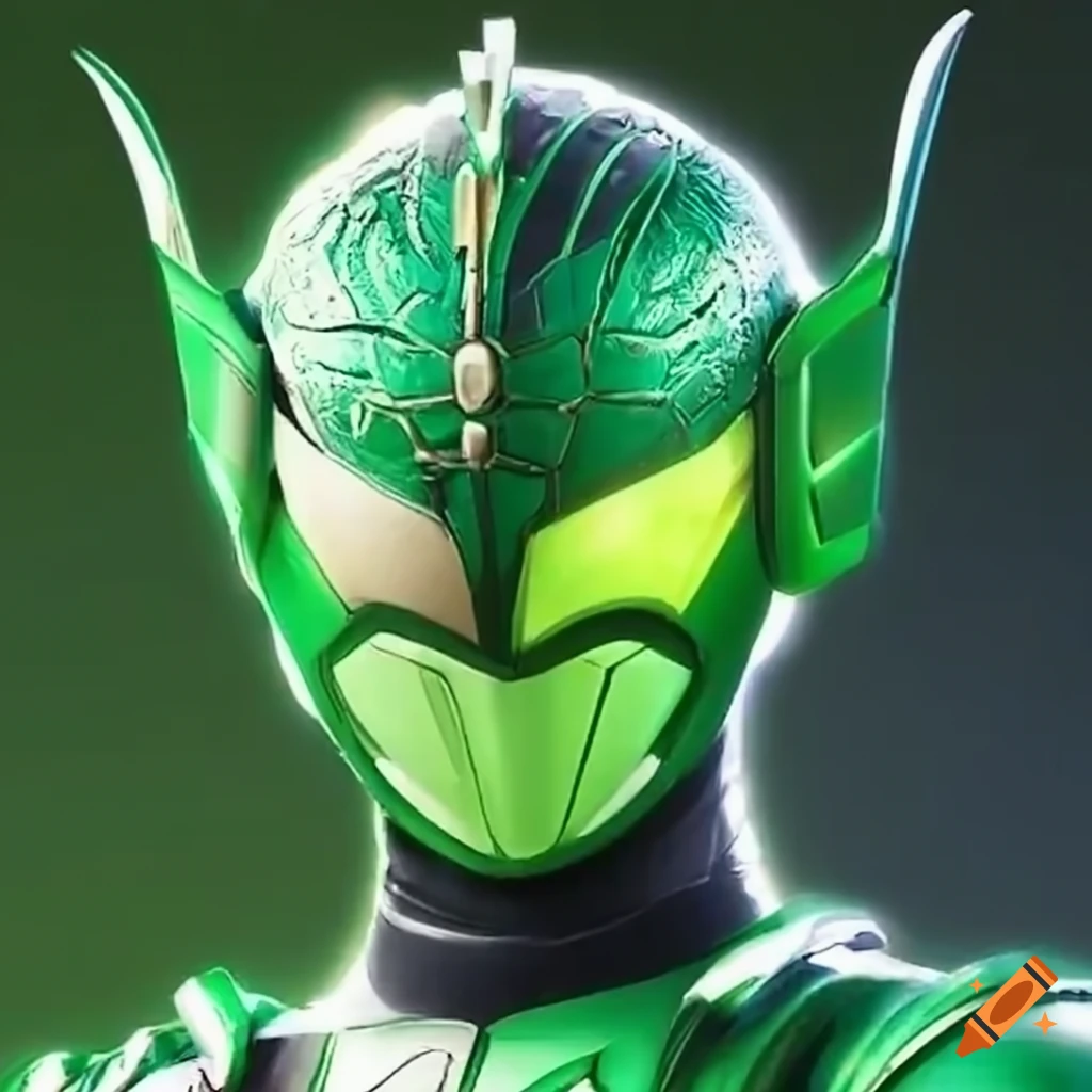 Green samurai warrior in futuristic tokusatsu style