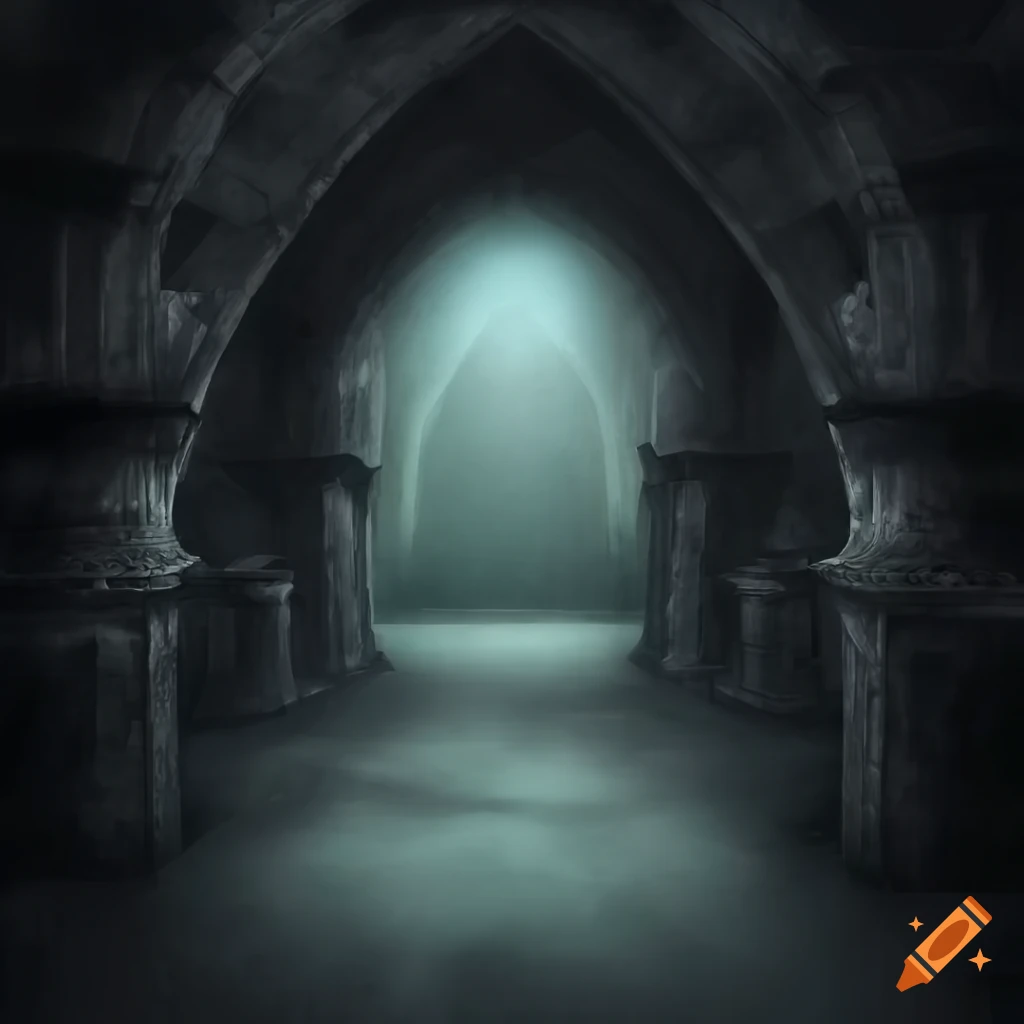Gothic crypt with pale white light