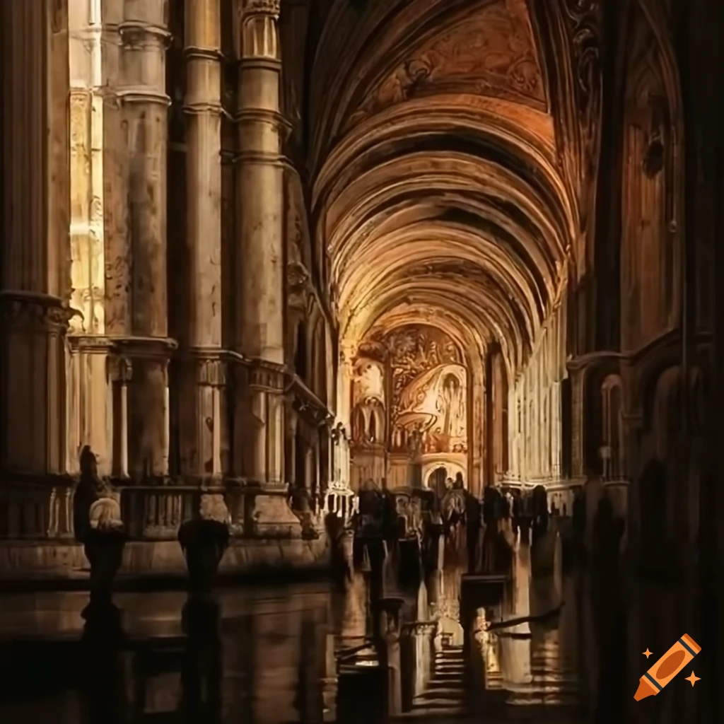 Luxurious byzantine throne room, decorated with gold, mosaic and ...