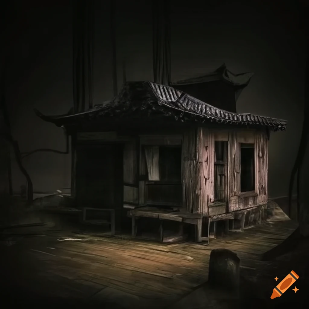 Dark fantasy inspired abandoned countryside house in japan on Craiyon