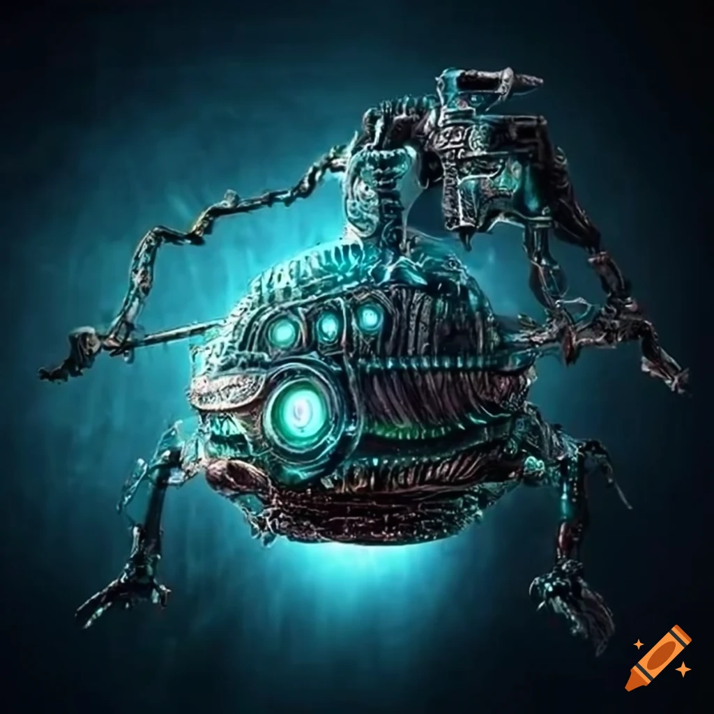 Surrealist artwork of futuristic alien machines and spaceship on Craiyon