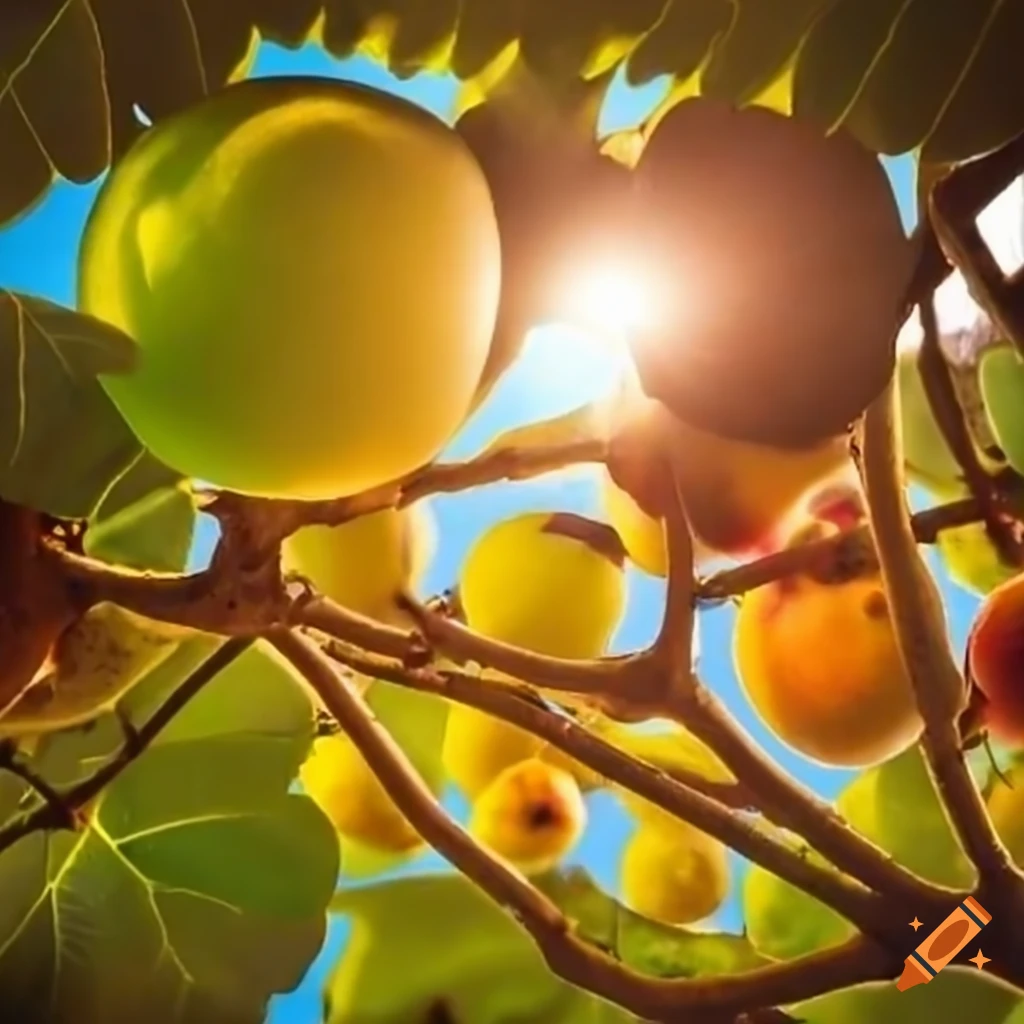 Sunlit tree with fruits on Craiyon