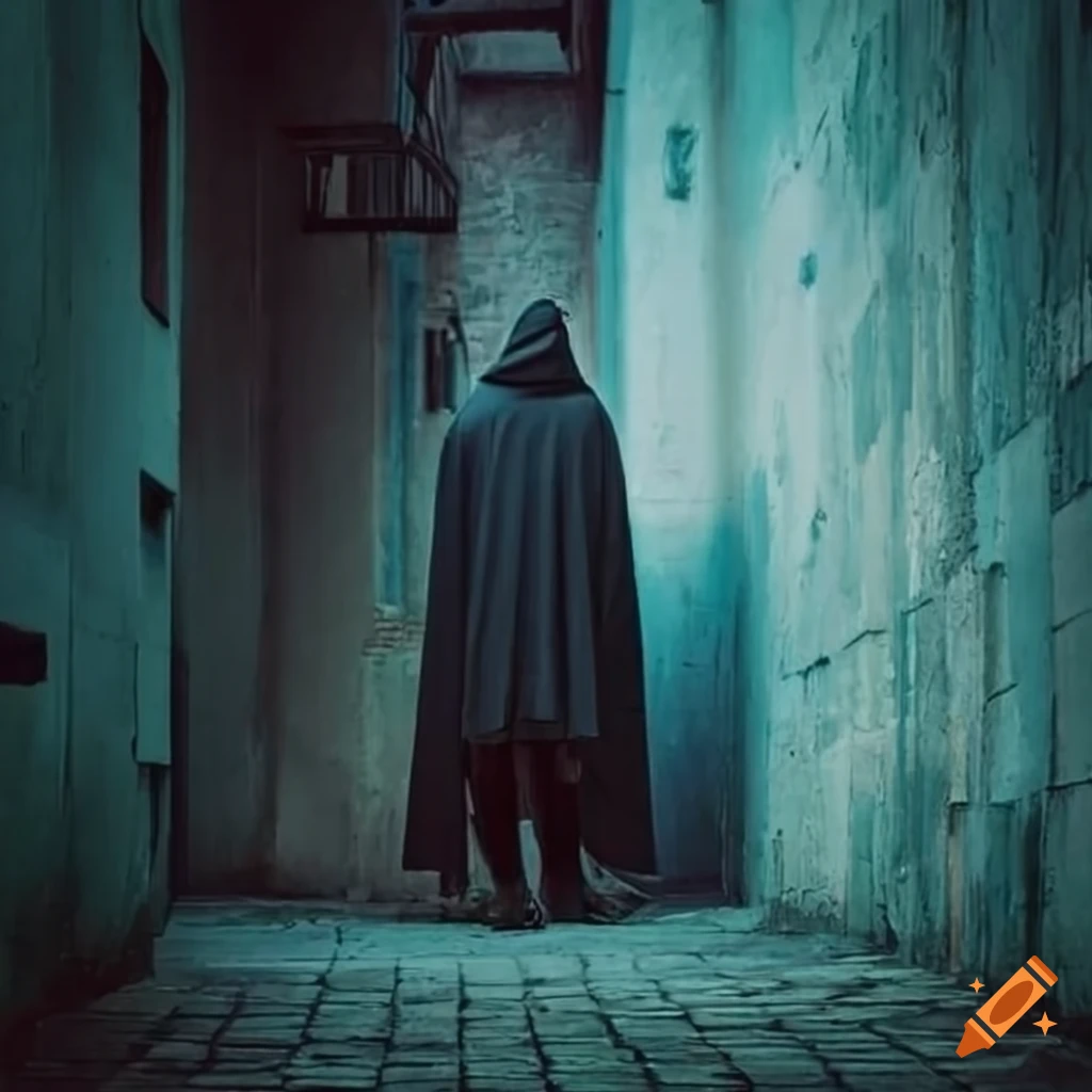 Man in a grey cloak leaning against a wall