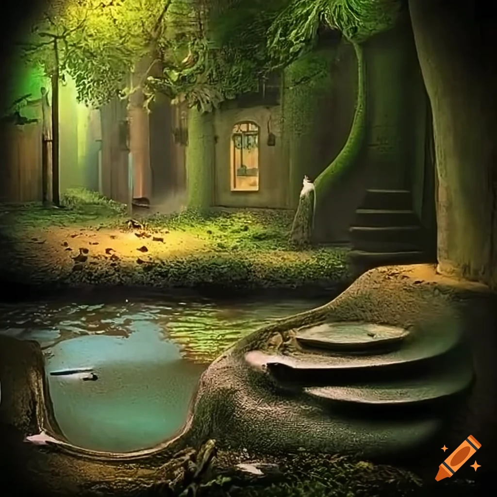 Surreal urban cityscape with hybrid creatures and magical elements on ...