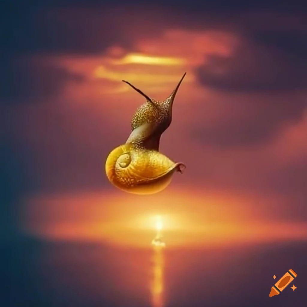 French snail with flag on a flying metallic baguette in deep space on ...