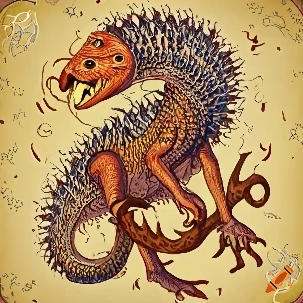 Illustration of curious creatures from a medieval bestiary on Craiyon