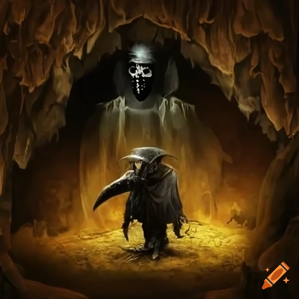 Plague doctor pirate in a mysterious cave full of treasure on Craiyon