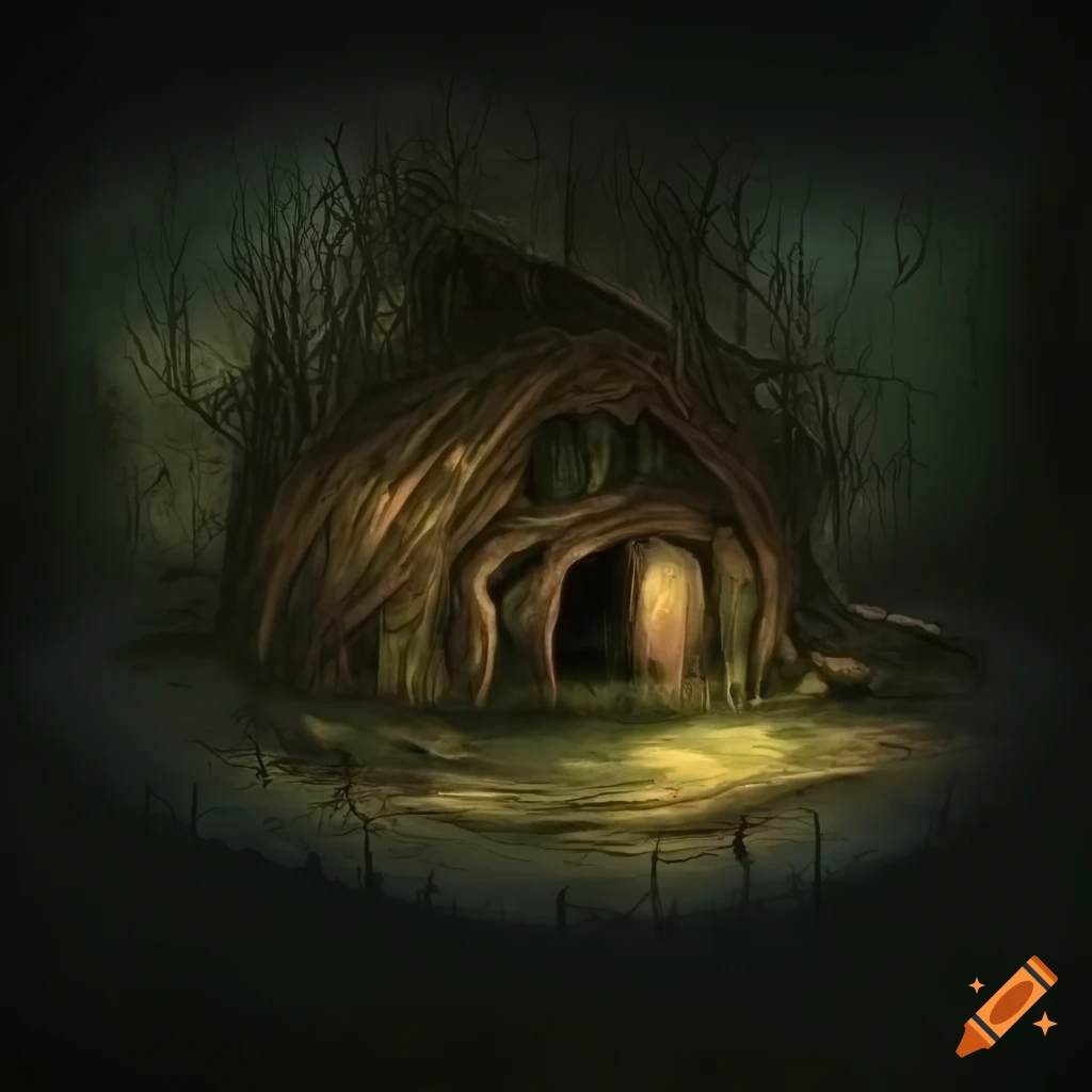 Large format picture of a shoddy hovel in a swamp