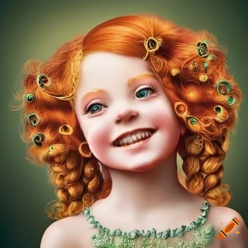 Illustration of cute ginger-haired girls with unique embellishments on ...