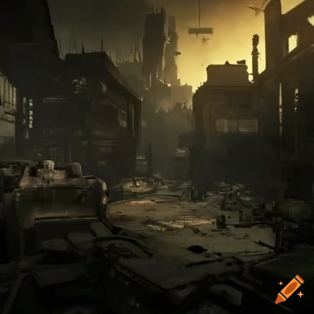 Dark ambience in a futuristic video game mission on Craiyon