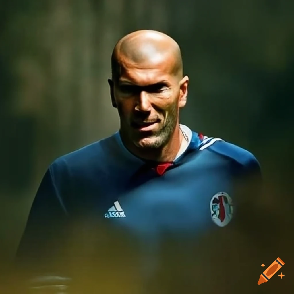 Photo of zidane playing soccer in the forest on Craiyon